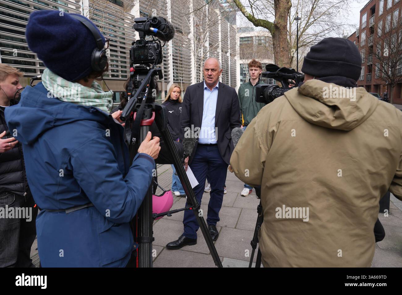 Sir Steve Redgrave speaking to the media after delivering a letter from ...
