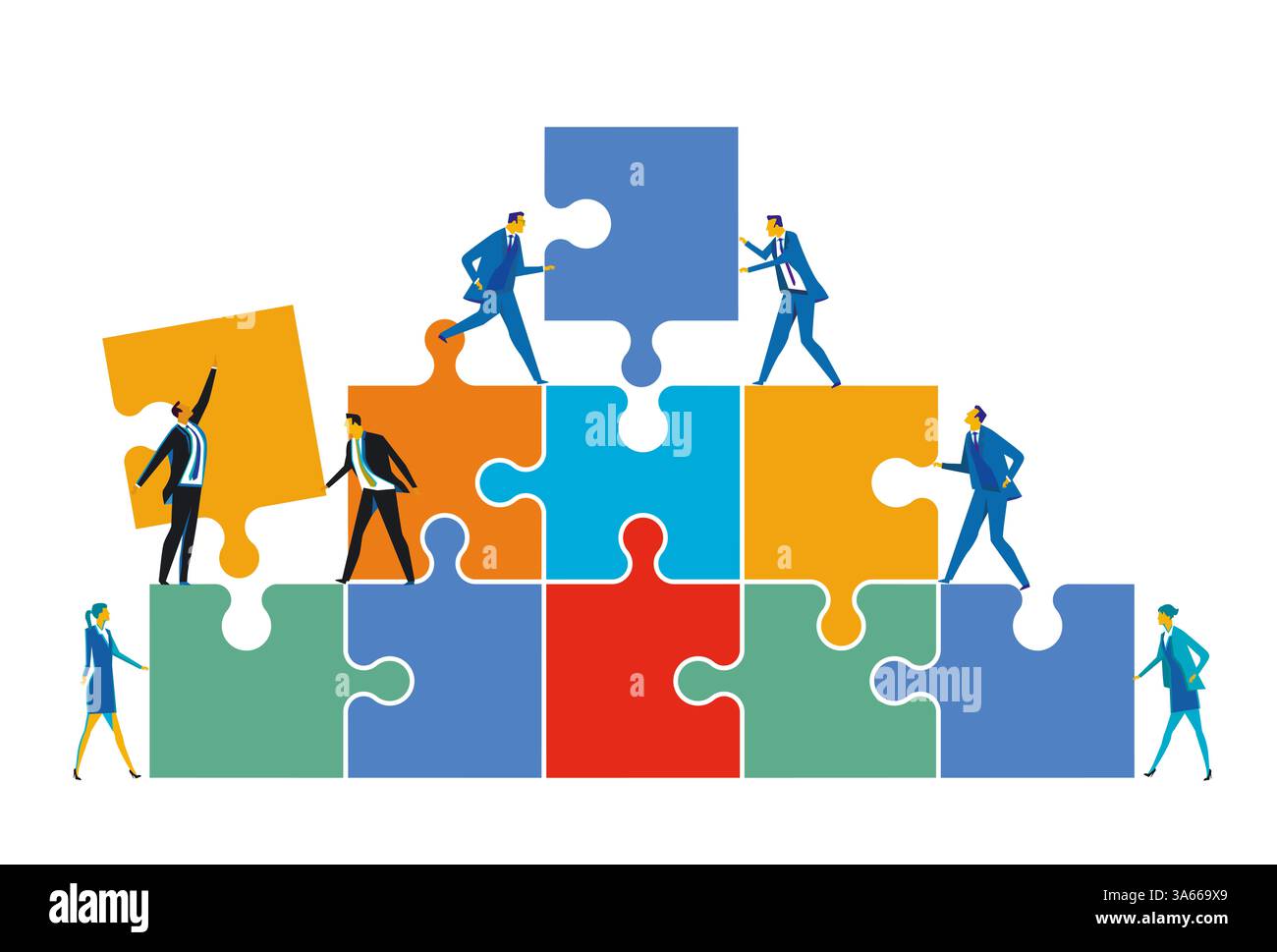 Connection puzzle collaboration, illustration isolated on a white ...