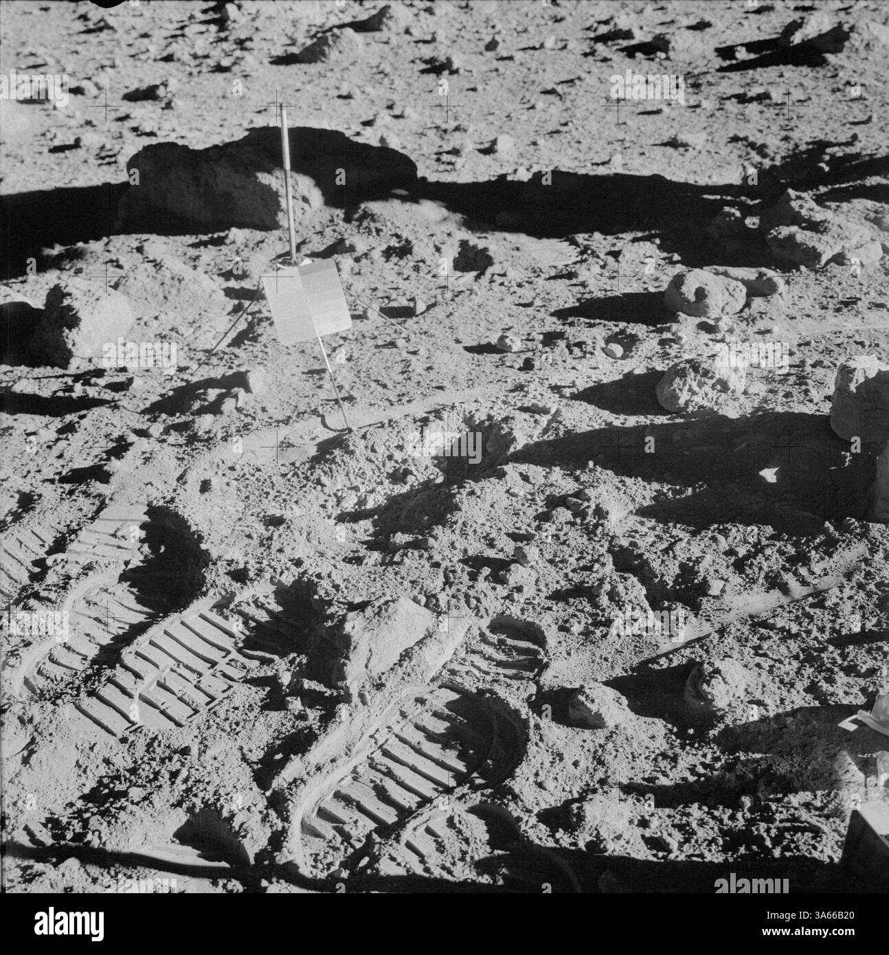 Feb. 15, 1971 - A close-up view of lunar soil, showing bootprints made ...