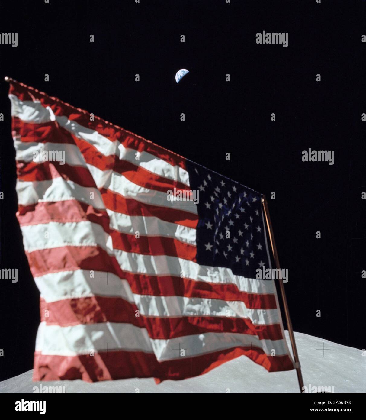 Dec. 15, 1972 - A close-up view of the U.S. flag deployed on the moon ...