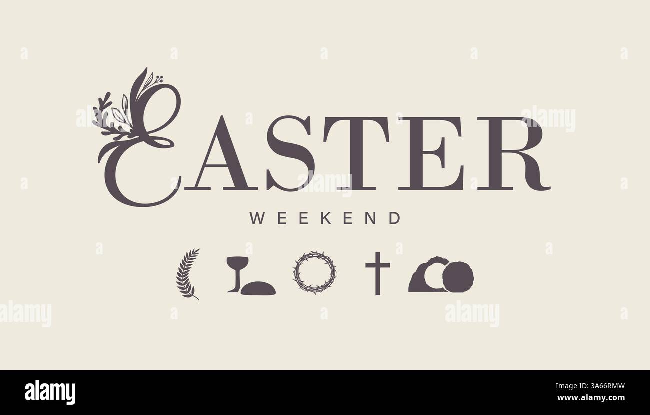 Easter Weekend banner with creative lettering and icons of Holy Week ...