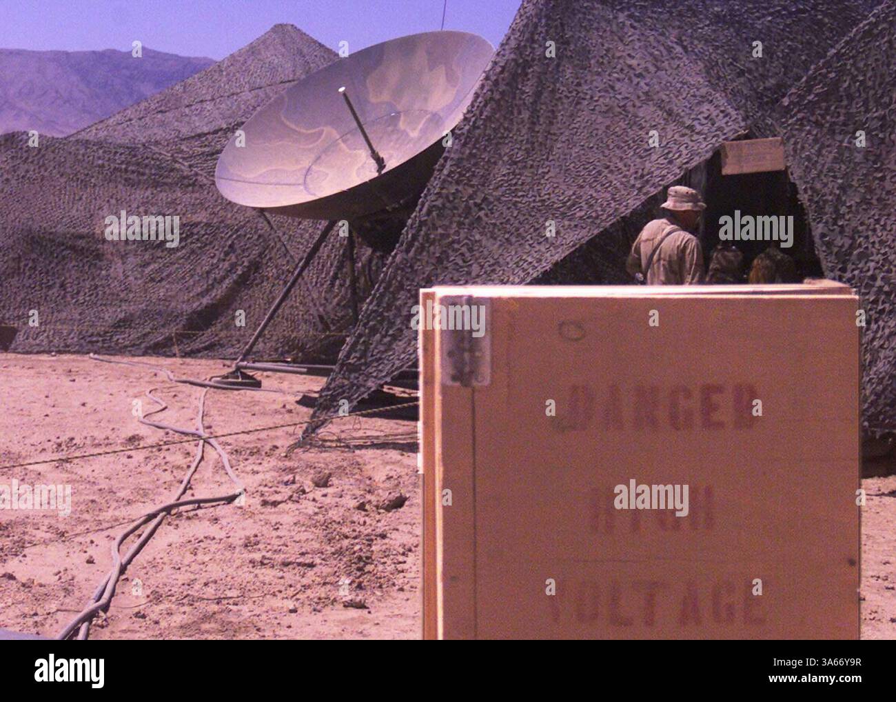 May 29, 2004; FOB Ripley, Afghanistan; A high voltage sign warns of ...
