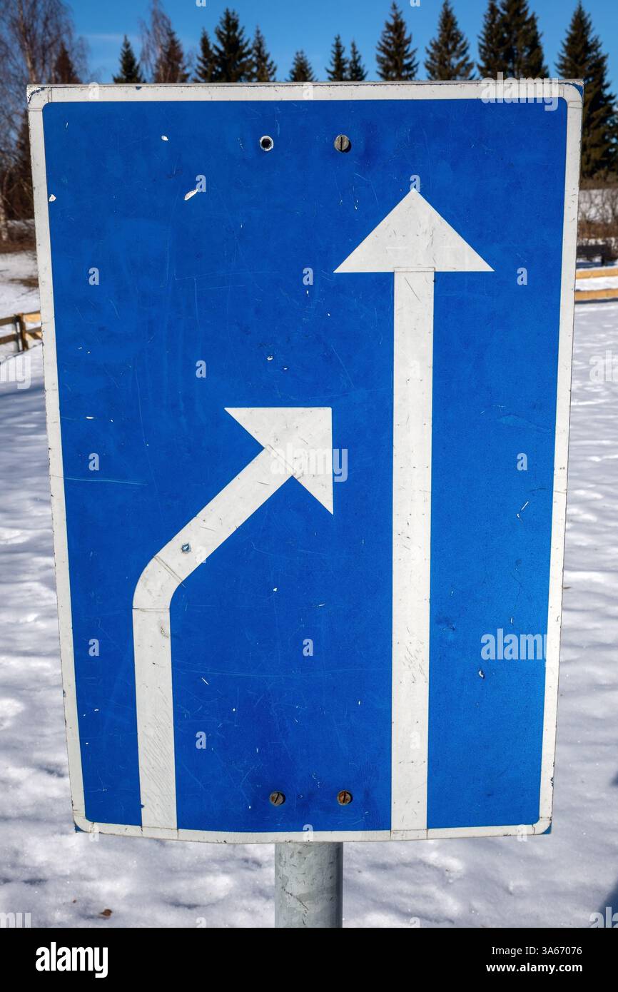 end of lane traffic sign Stock Photo - Alamy