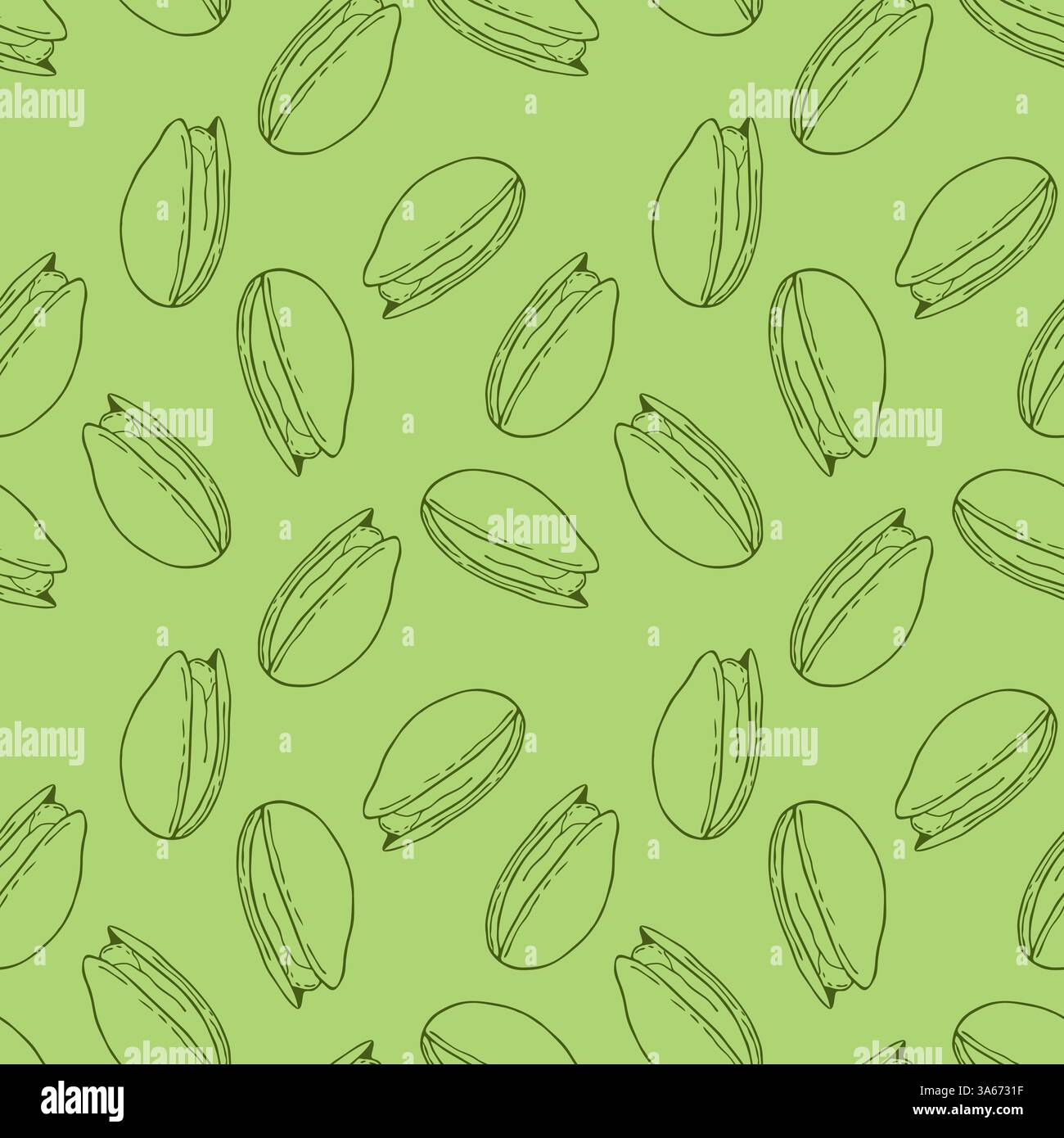 Pistachios seamless pattern with nuts outline on green background, hand ...