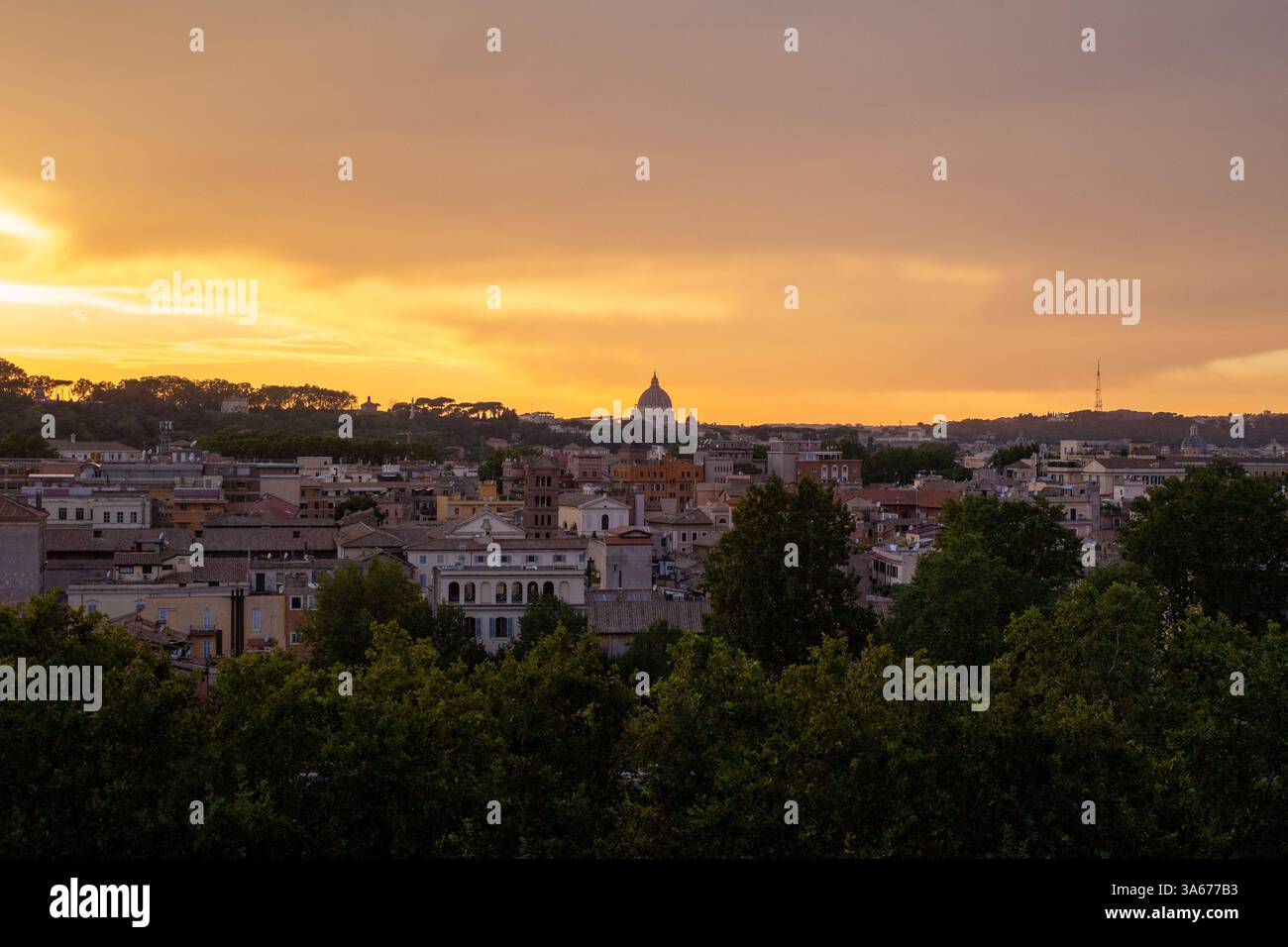 Breathtaking sunset over Rome, Italy with the iconic dome of St. Peter ...