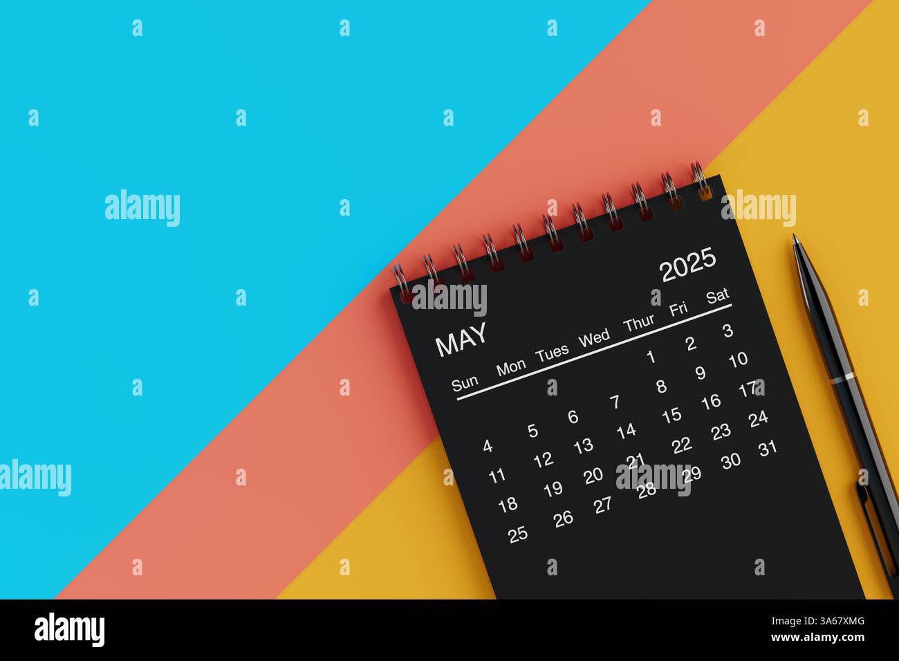 Black Flip Monthly May 2025 Business Calendar with Black Pen on a ...