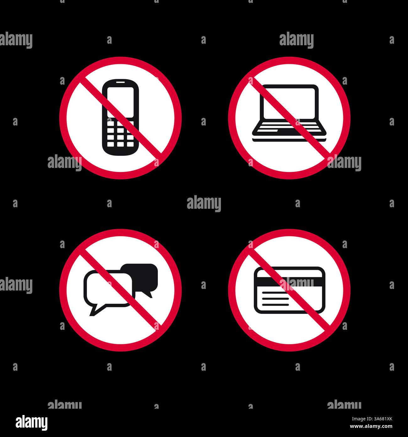 Prohibited signs, forbidden round stickers set, vector icons Stock ...