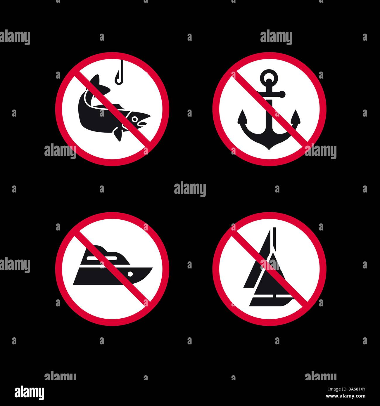 Prohibited signs, forbidden round stickers set, vector icons Stock ...