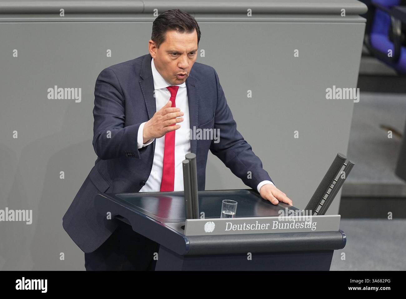 Berlin, Germany. 25th Mar, 2025. Johannes Fechner (SPD) speaks at the ...