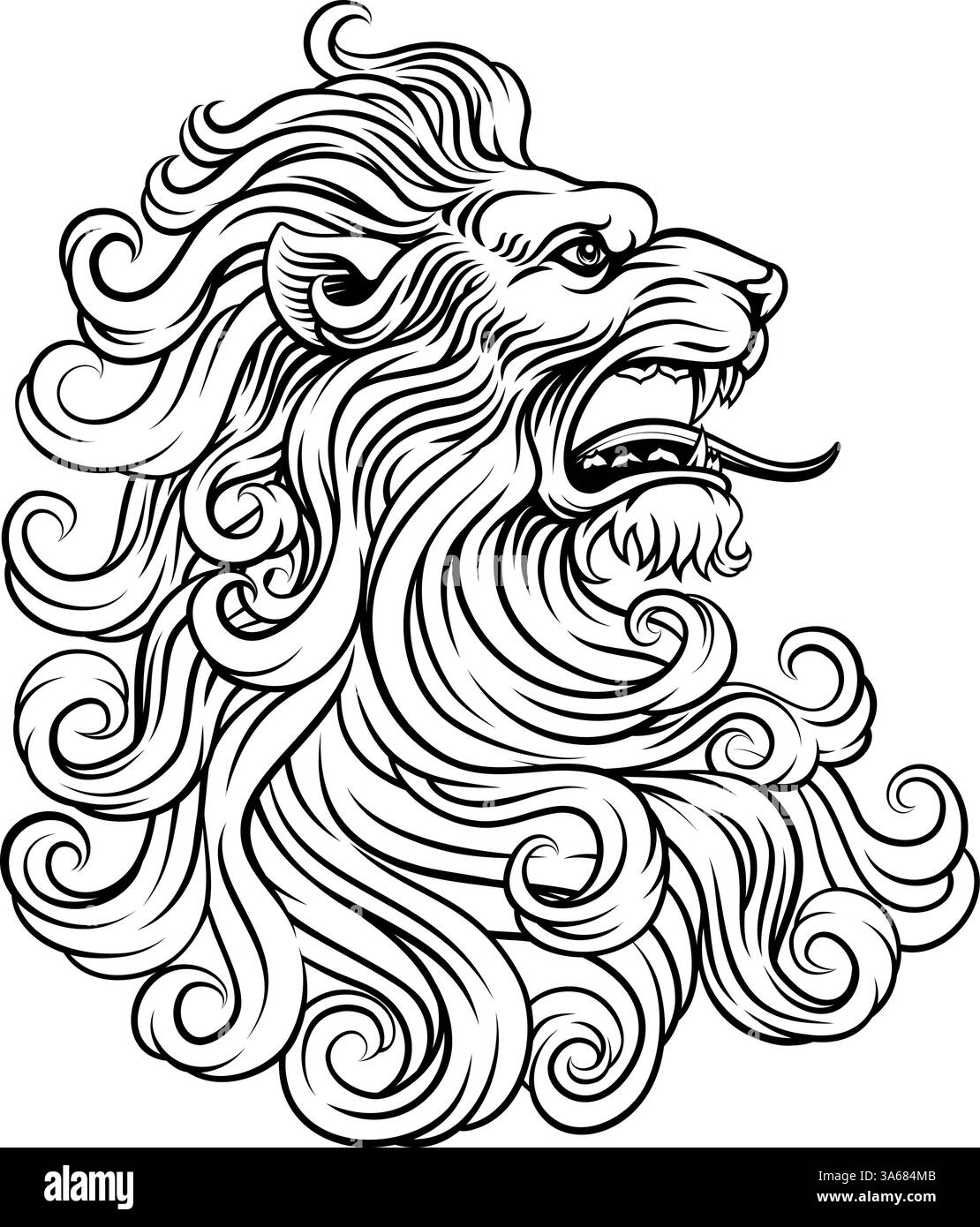 Lion Head Woodcut Etching Vintage Style Stock Vector Image & Art - Alamy