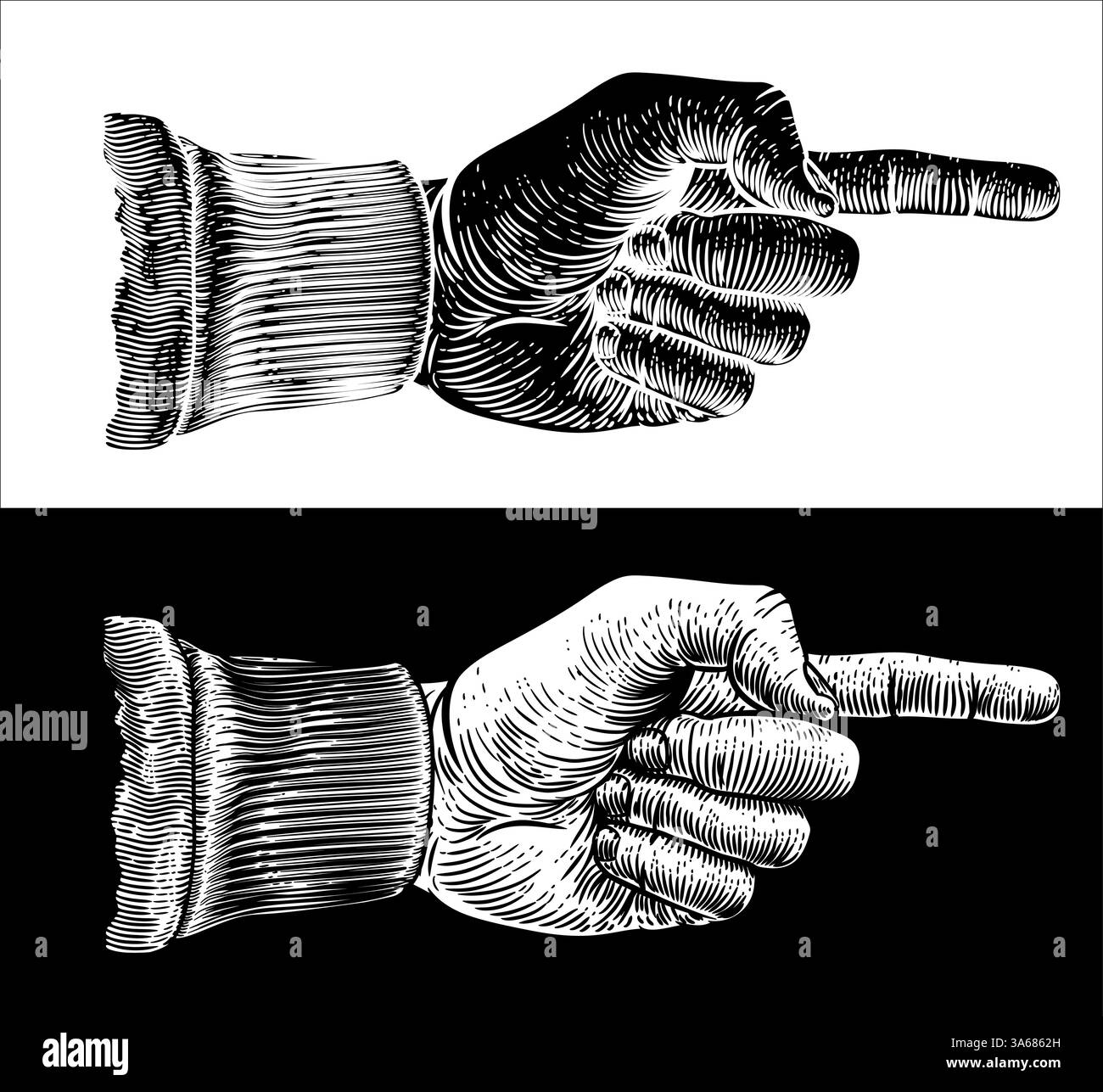 Hand Pointing Finger Etched Vintage Woodcut Style Stock Vector Image ...