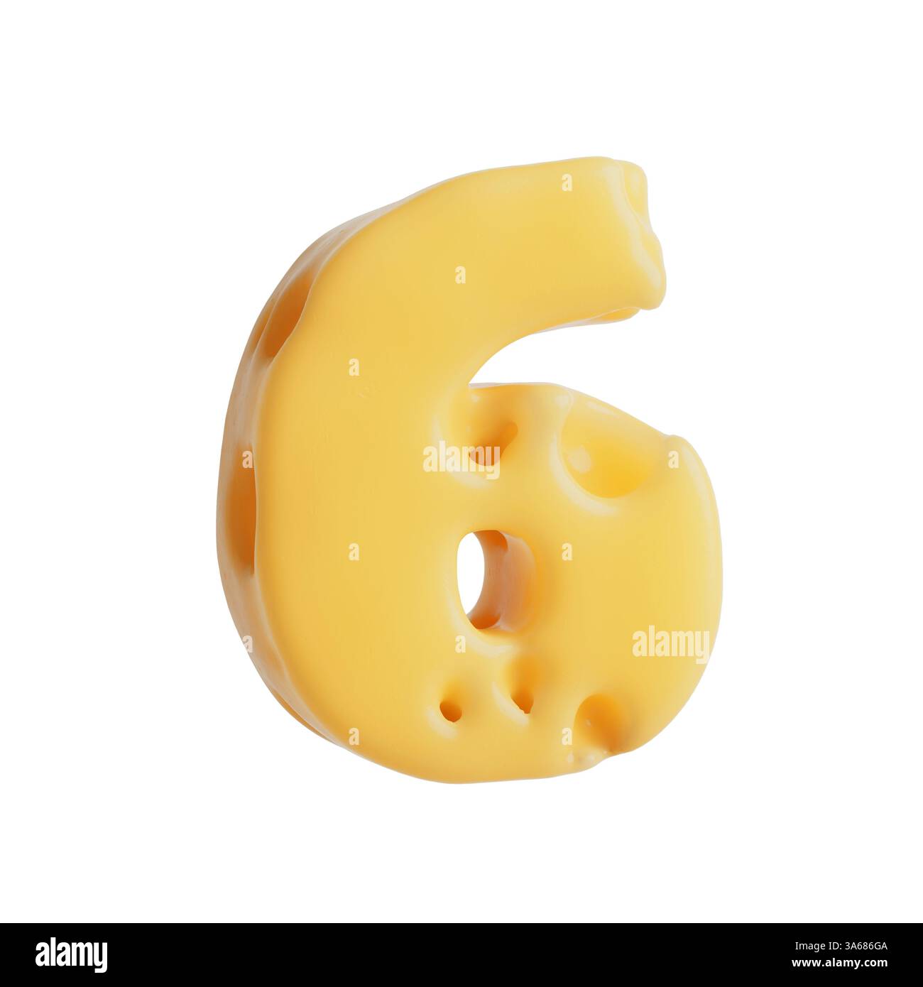 Swiss Cheese Font Letter Number Six on a white background. 3d Rendering ...