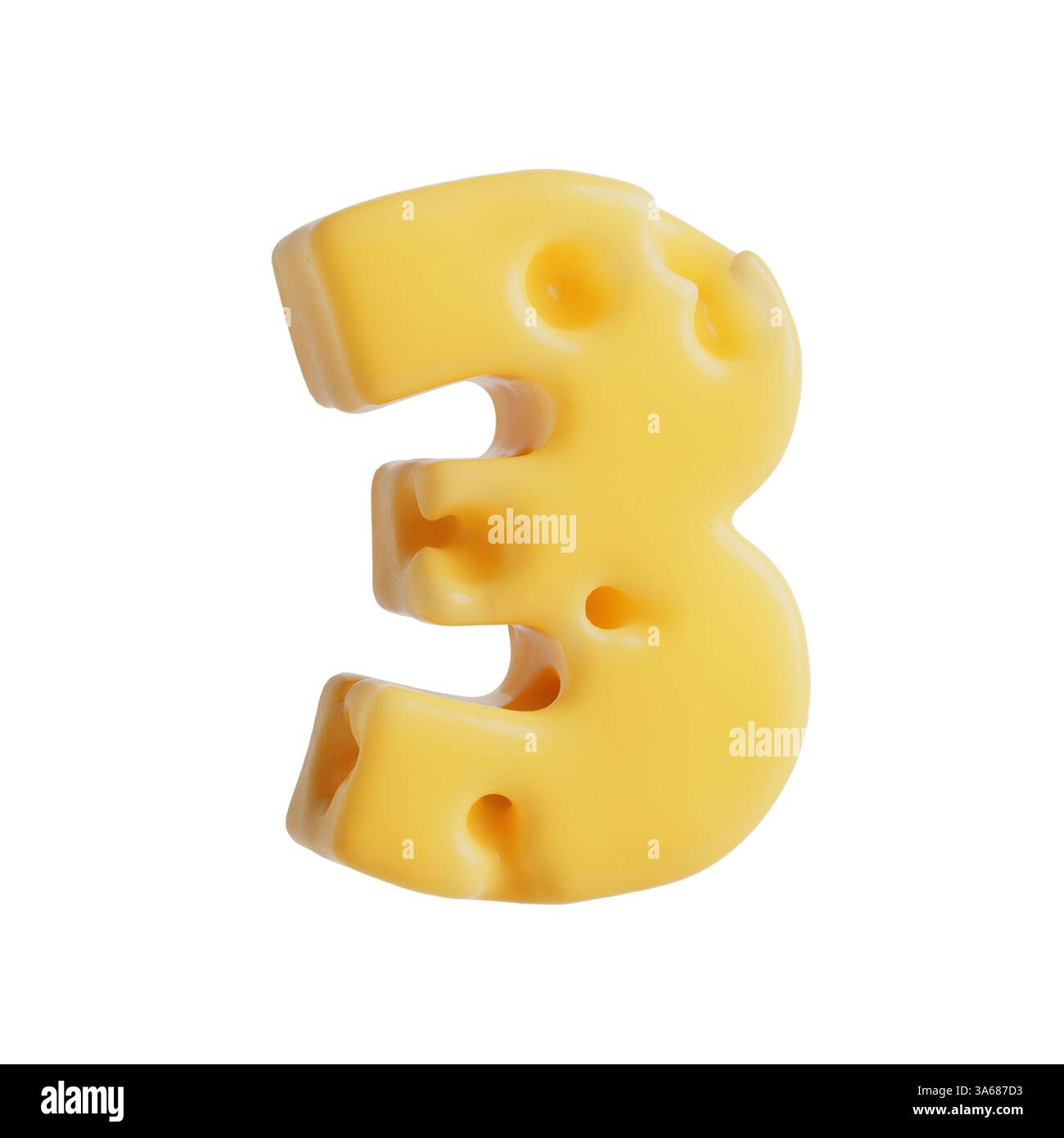 Swiss Cheese Font Letter Number Three on a white background. 3d ...