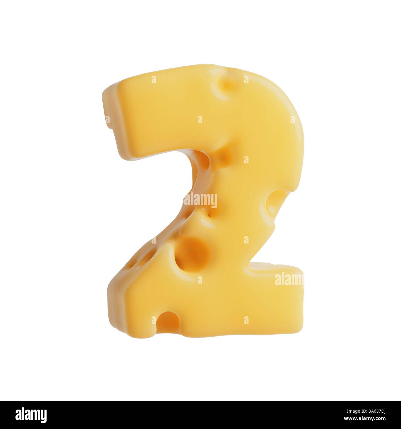 Swiss Cheese Font Letter Number Two on a white background. 3d Rendering ...