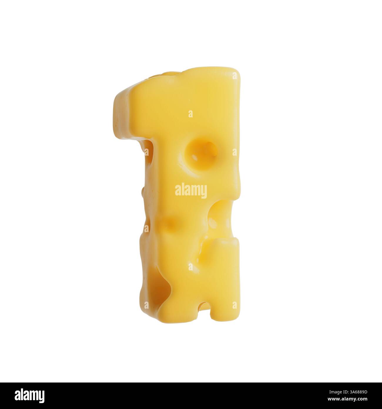 Swiss Cheese Font Letter Number One on a white background. 3d Rendering ...