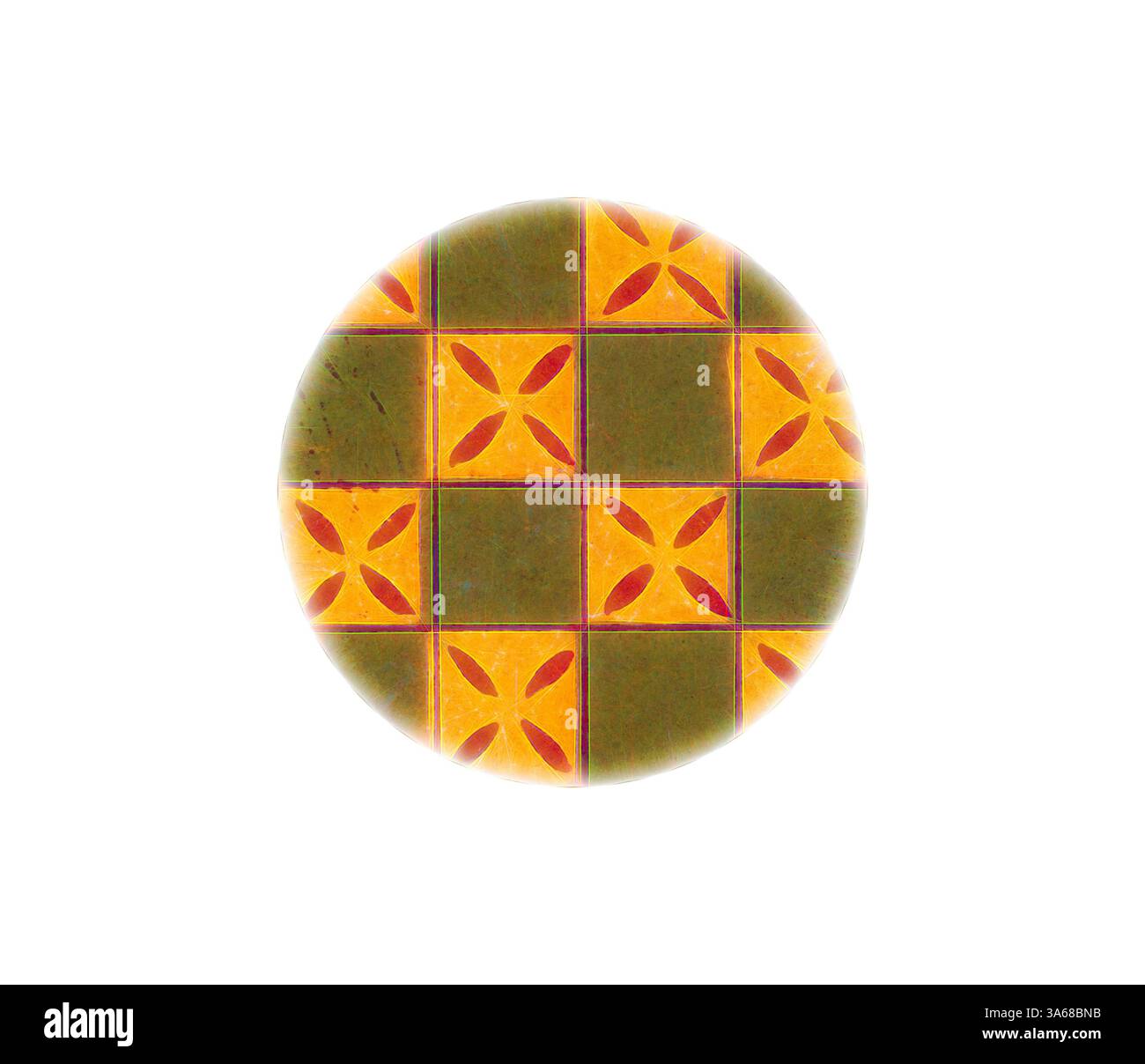 A circular arrangement of patterned tiles showcases a vibrant design ...