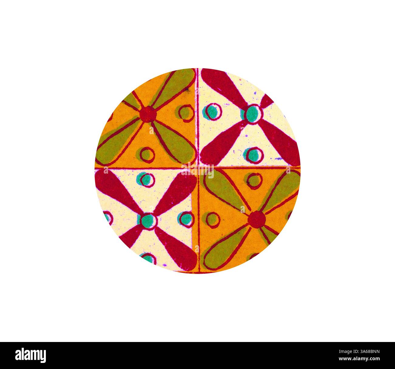 A circular design featuring a vibrant, geometric pattern with flowers ...