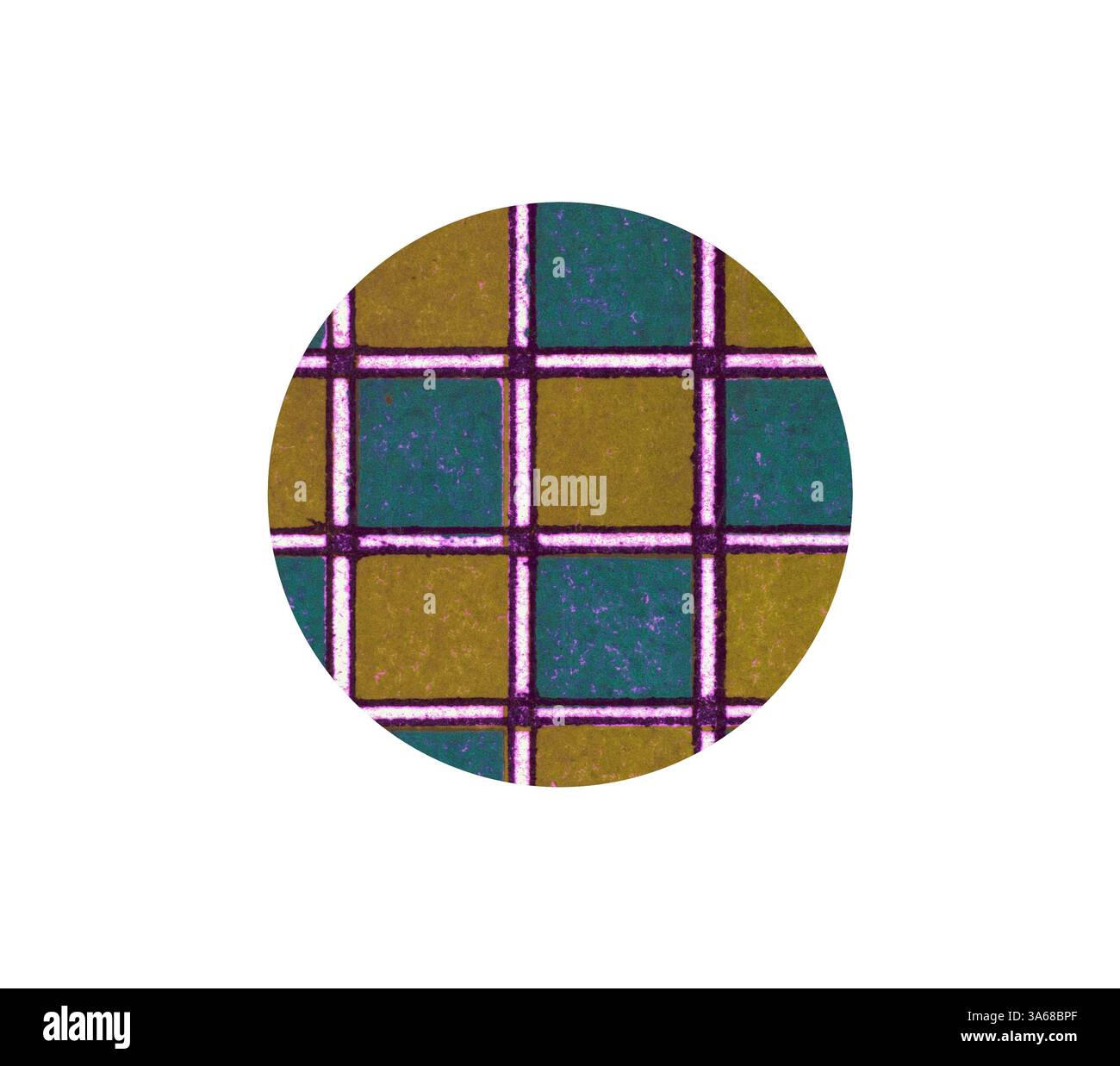 A circular pattern featuring a grid of alternating green and gold ...