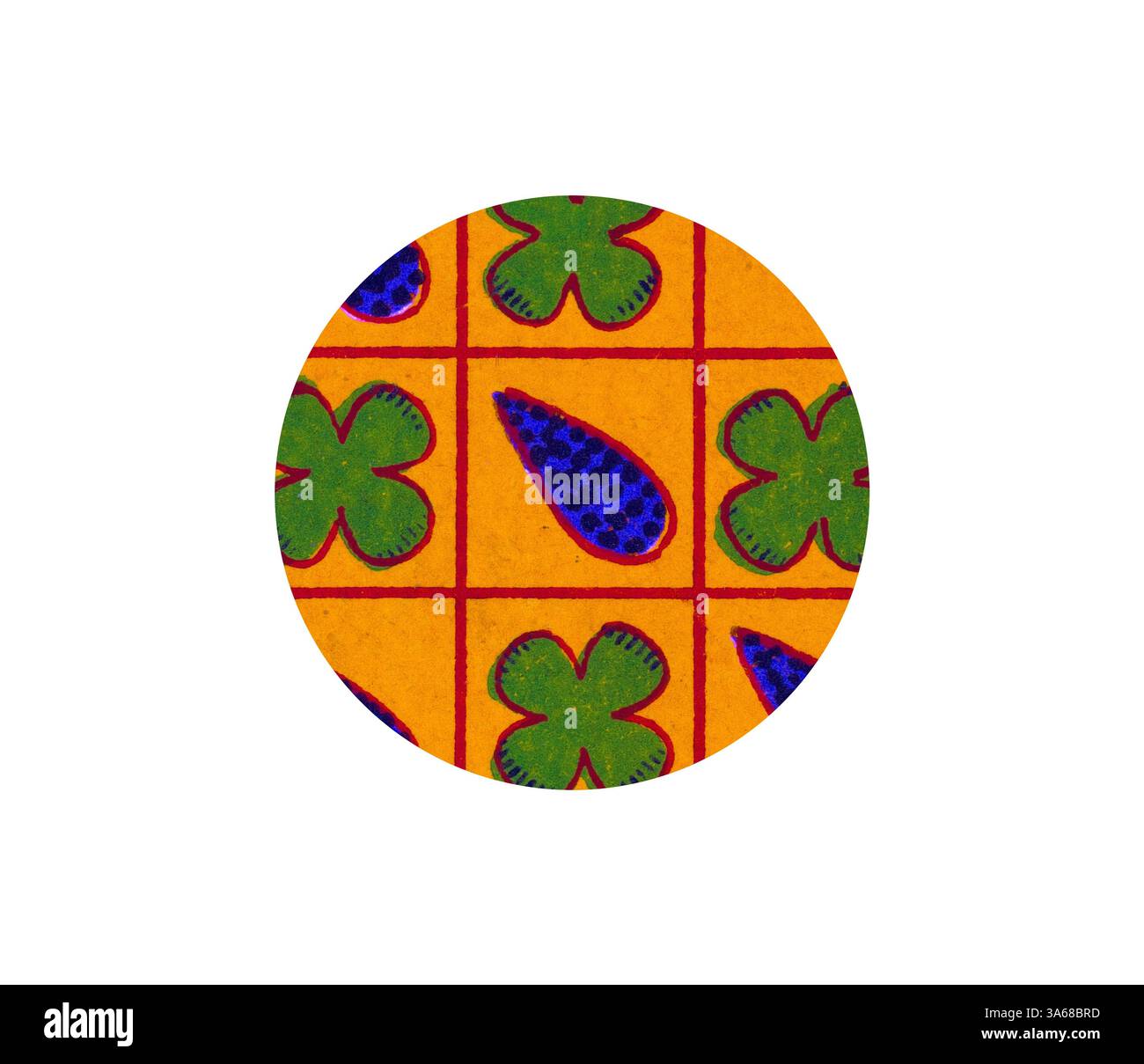 A vibrant textile design featuring an orange background with green ...