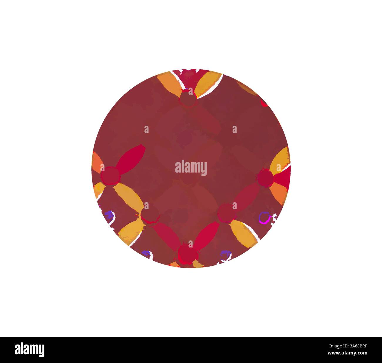 A circular design featuring a rich, warm color palette, adorned with ...