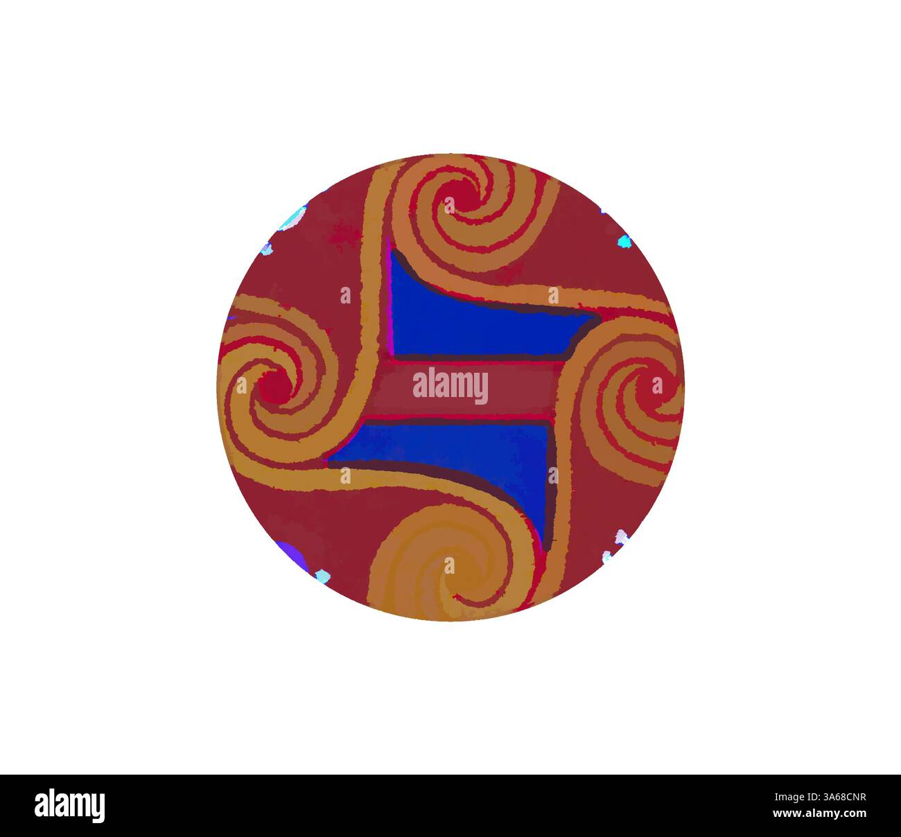 A vibrant circular pattern featuring swirling designs in red, blue, and ...