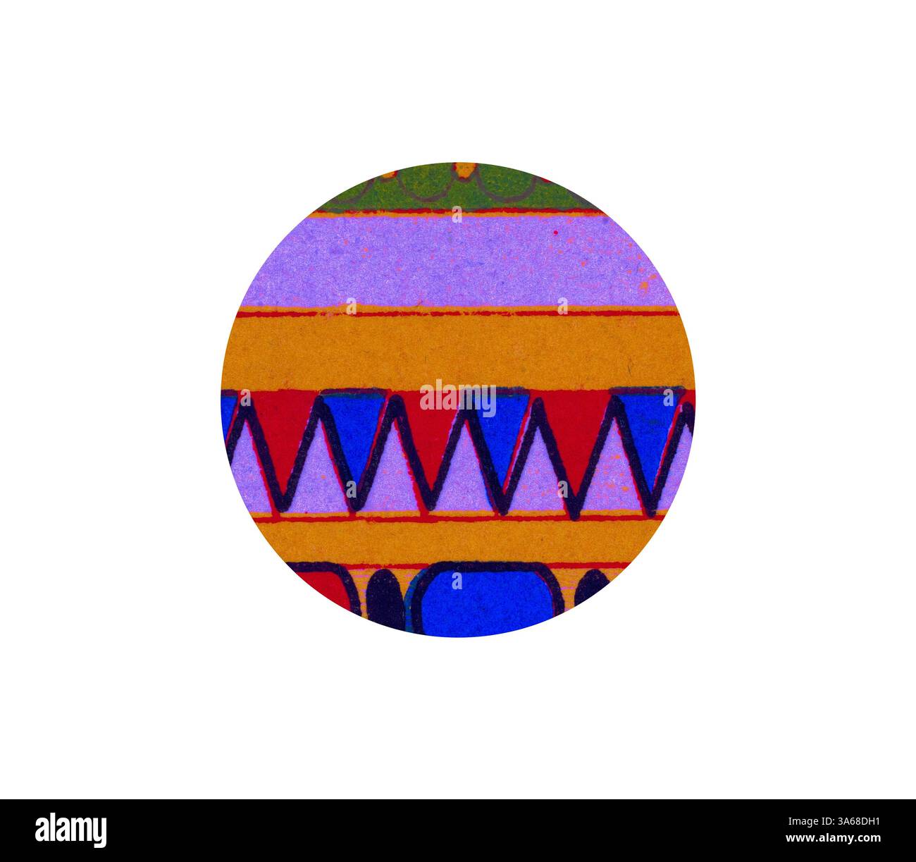 A vibrant circular composition featuring bold geometric patterns with a ...