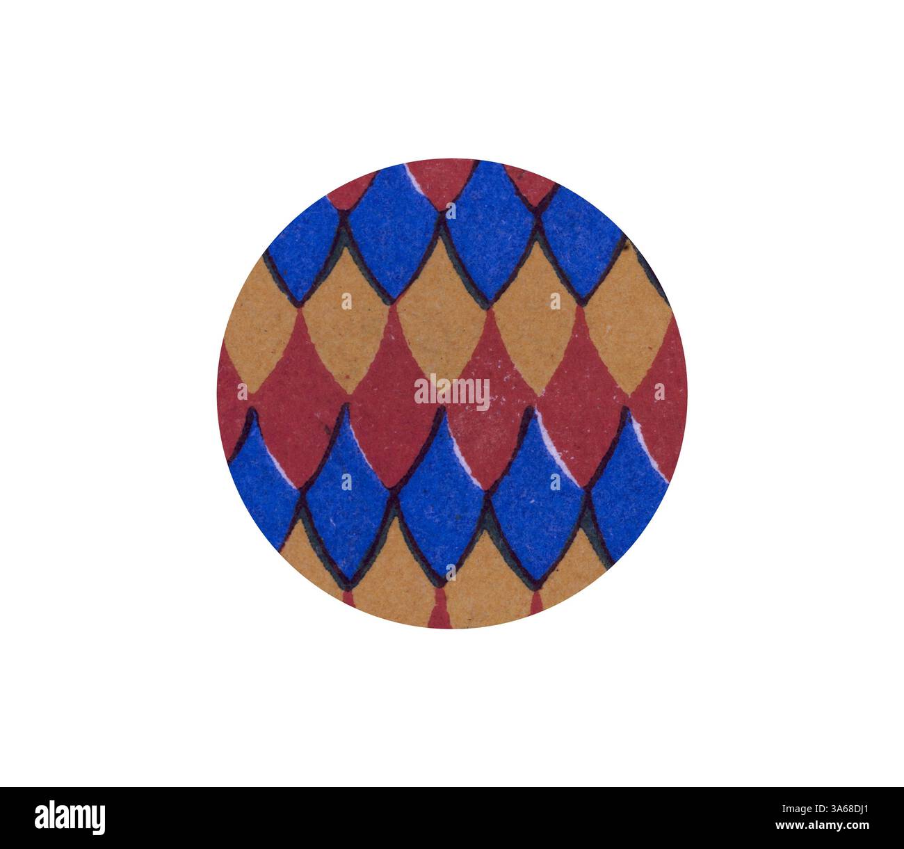 A circular design featuring a vibrant pattern of overlapping scales in ...