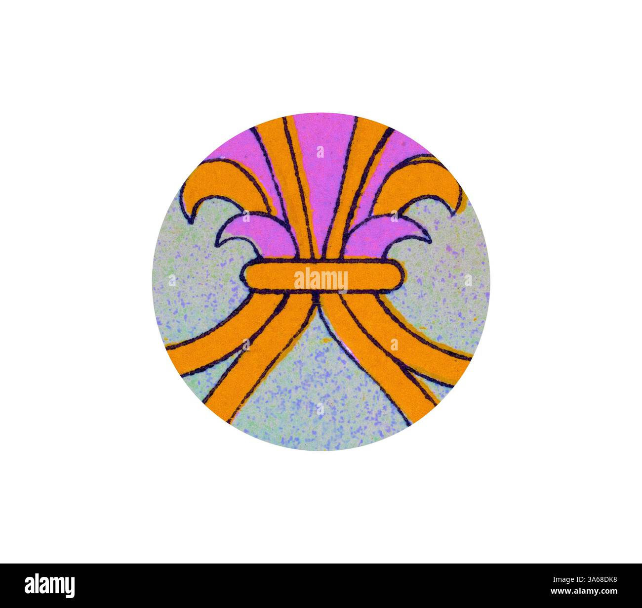 An ornate design featuring a central motif with flowing ribbons and ...