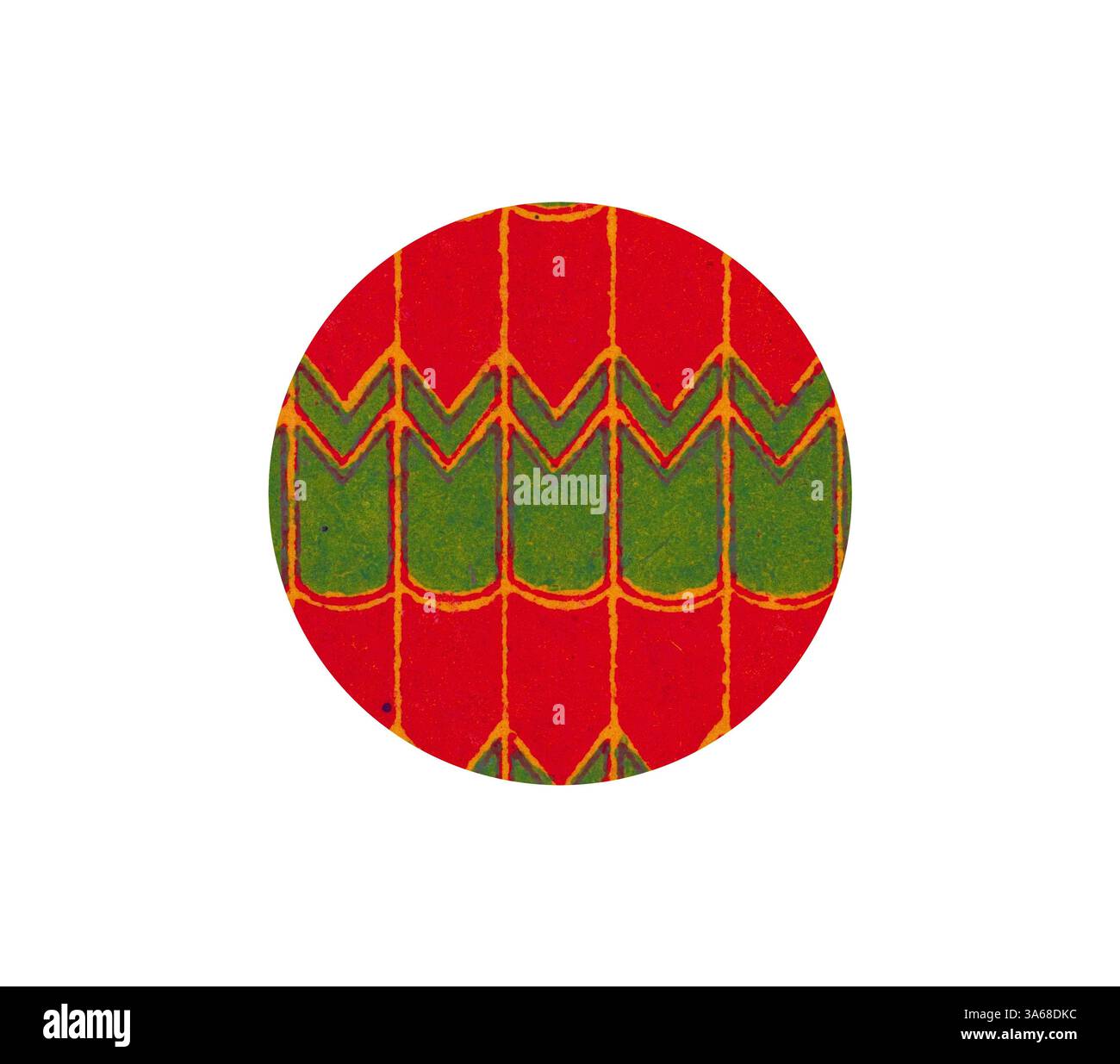 A vibrant circular design featuring a bold pattern of alternating red ...