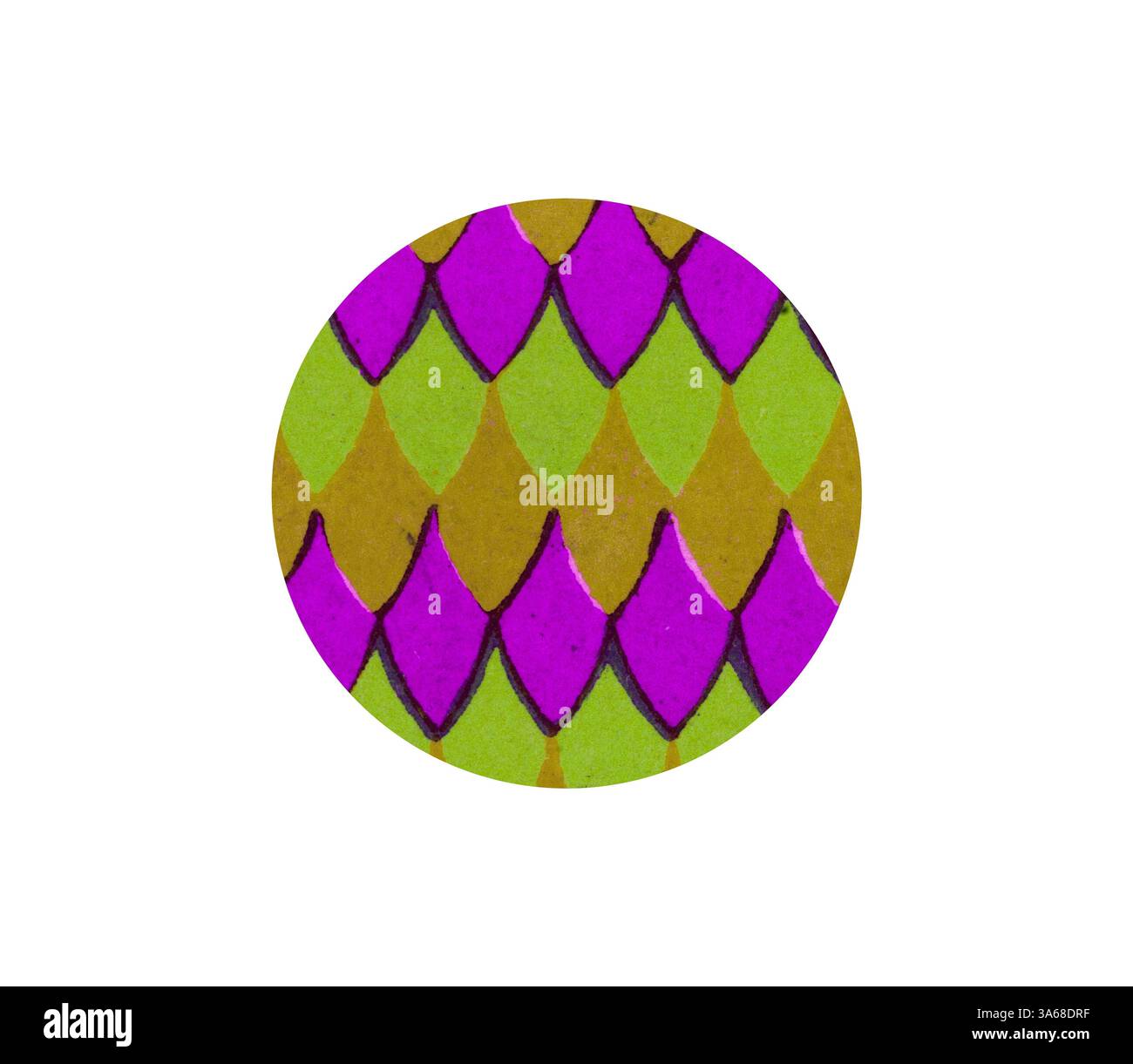 A vibrant circular design featuring alternating scales in shades of ...