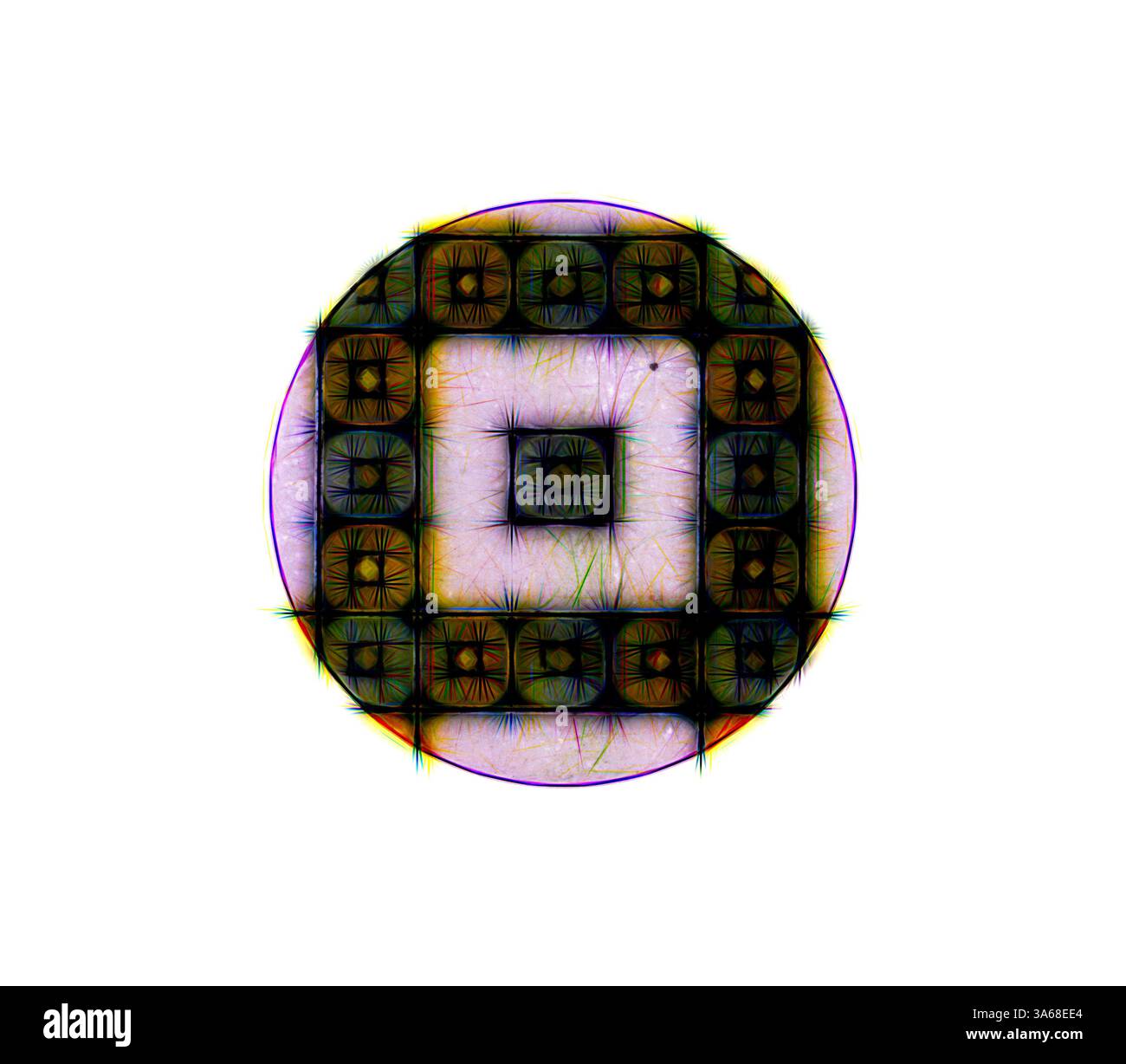 An intricate design featuring a central square encased within layered ...