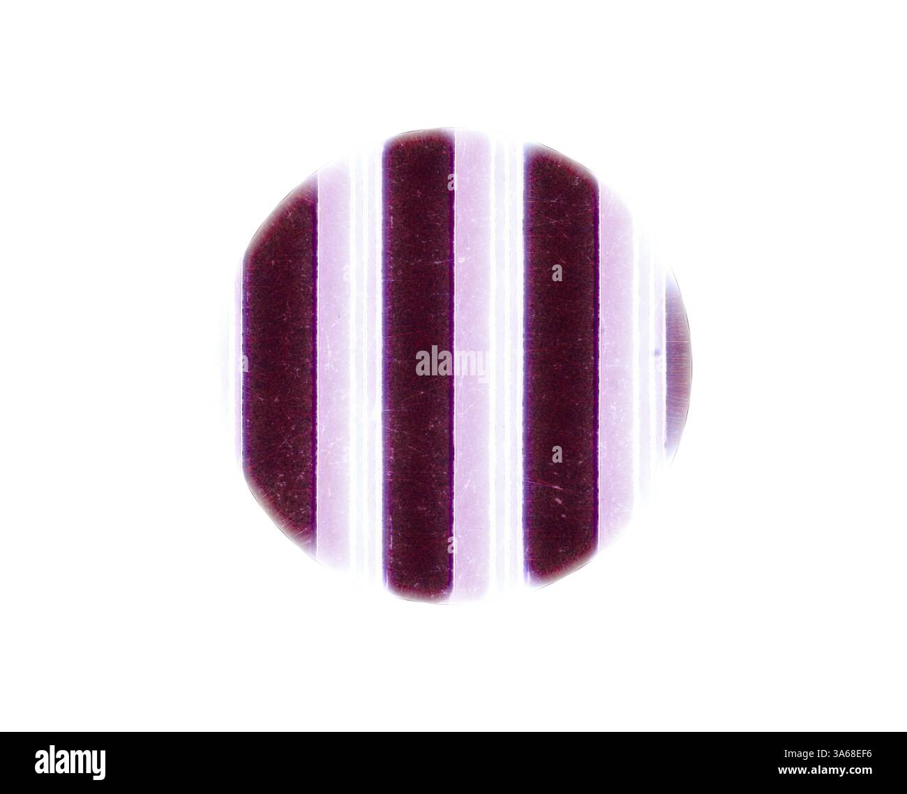 A circular object featuring alternating vertical stripes in deep purple ...
