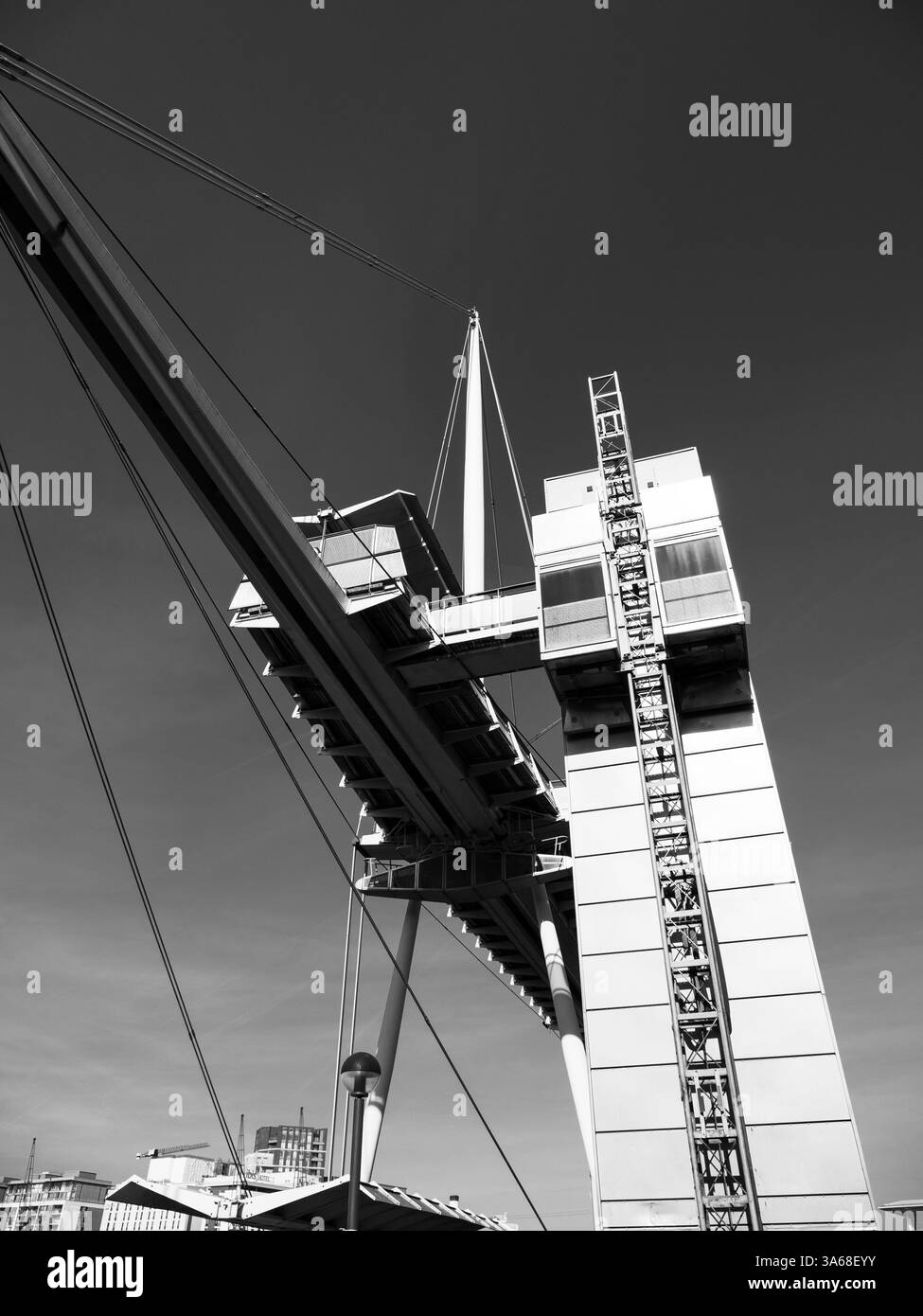 Black and White Landscape of Royal Victoria Docks Footbridge, Docklands ...