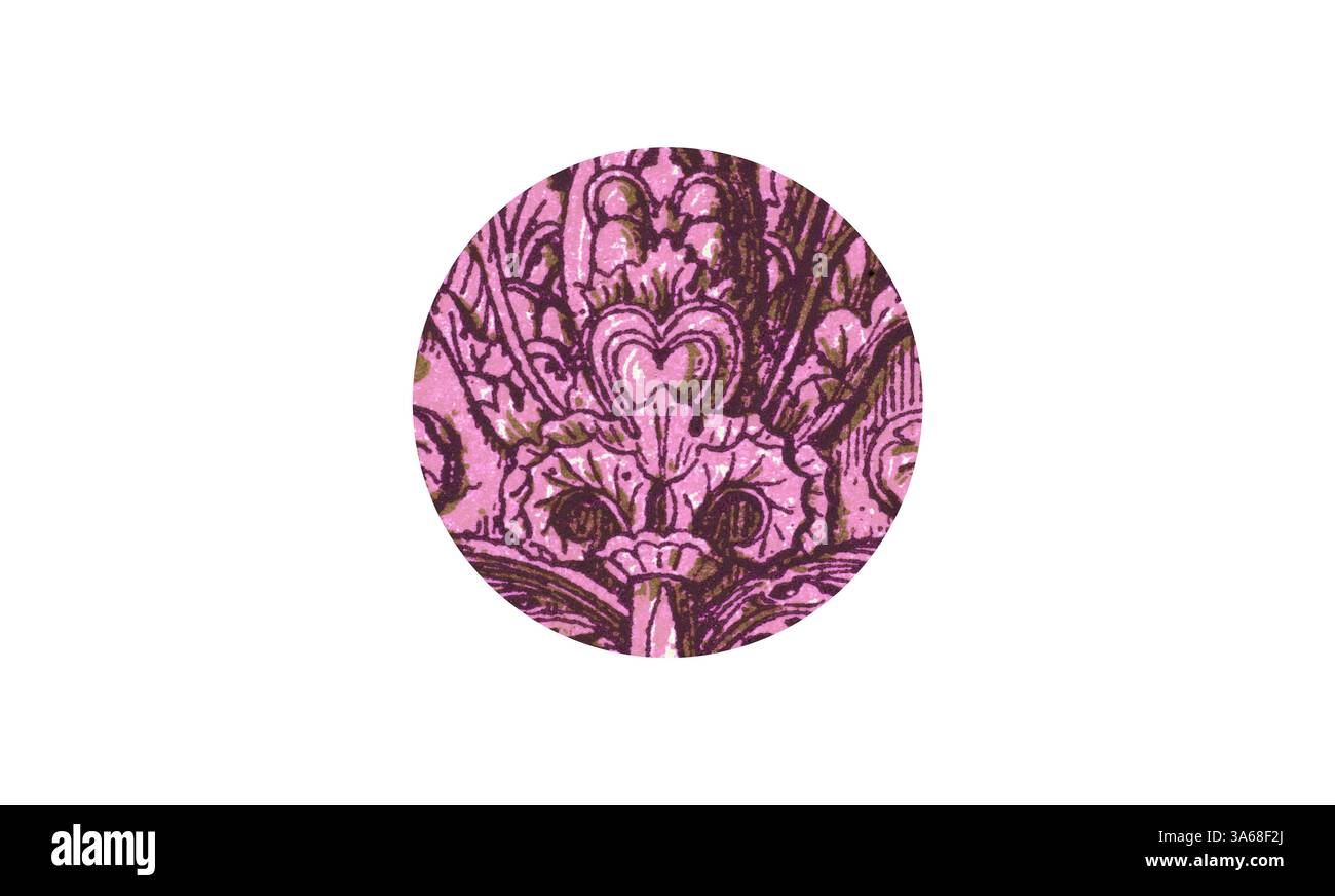 A detailed, intricate pattern features swirling floral motifs and ...