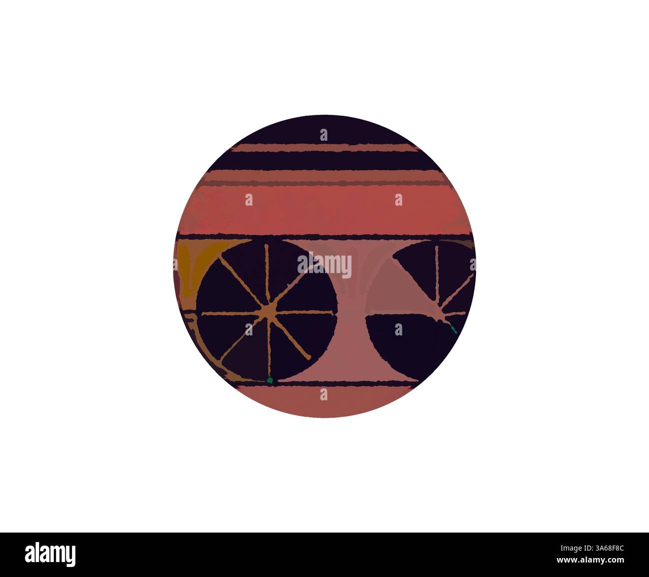 A stylized design featuring geometric shapes, including circles and ...