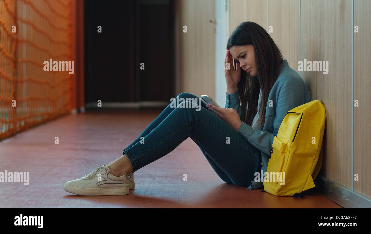 Sad upset failure stress pensive thinking girl female woman student ...