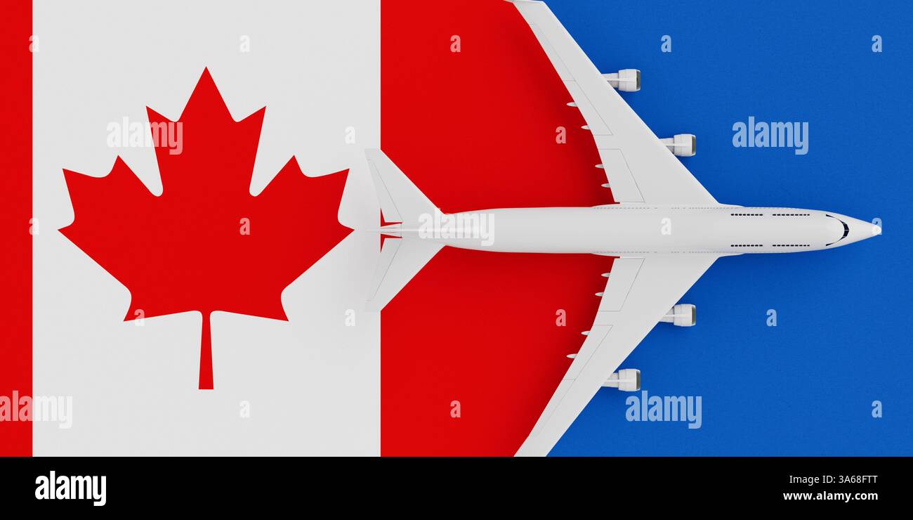 White Jet Passenger's Airplane with Canadian Flag extreme closeup. 3d ...