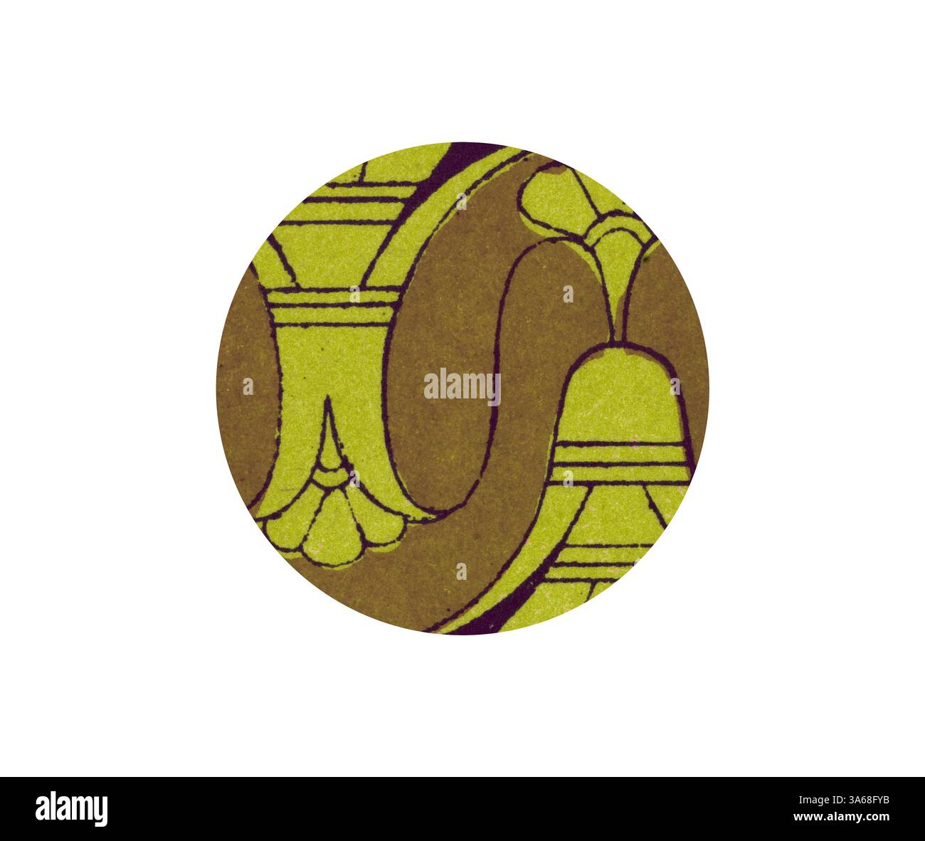 A circular design featuring intricate patterns with curved lines and ...