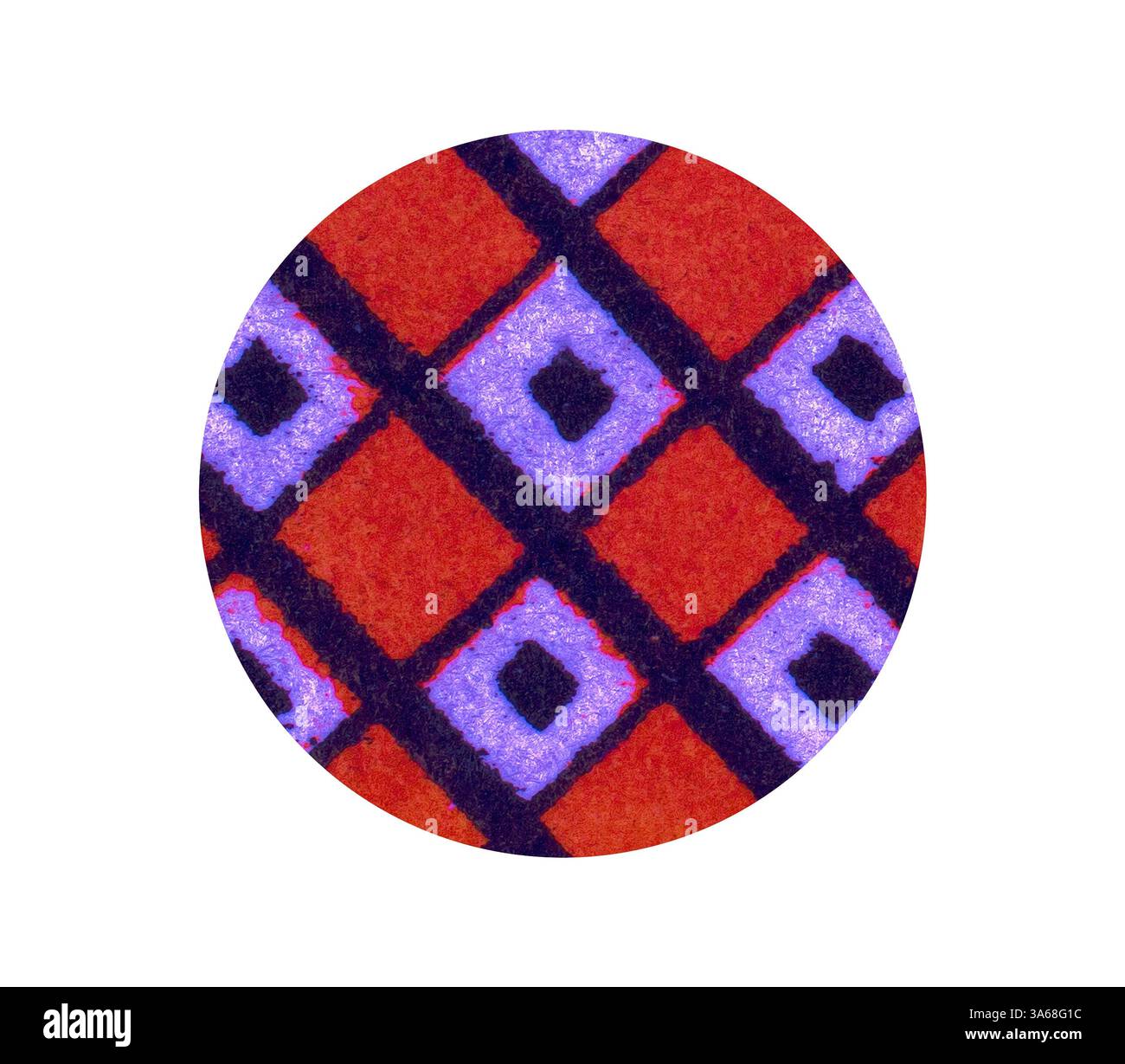 A vibrant pattern features a series of diamonds and squares in purple ...