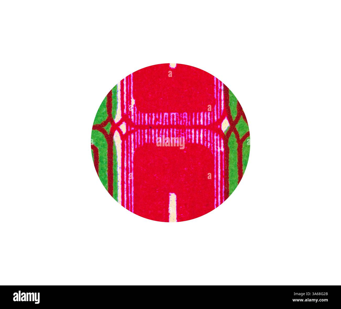 A vibrant circle featuring a bold plaid pattern with striking red and ...