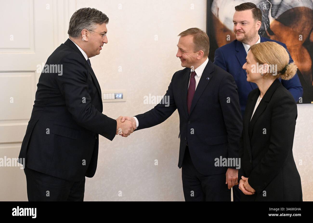 Zagreb, Croatia. 25th Mar, 2025. Croatian Prime Minister Andrej ...