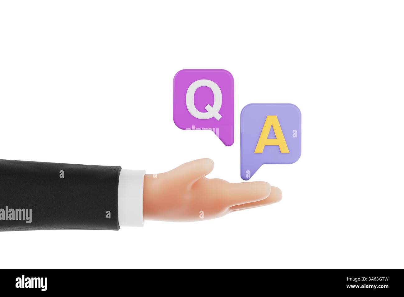 Cartoon Hand with Questions and Answers Speech Bubble Icons on a white ...