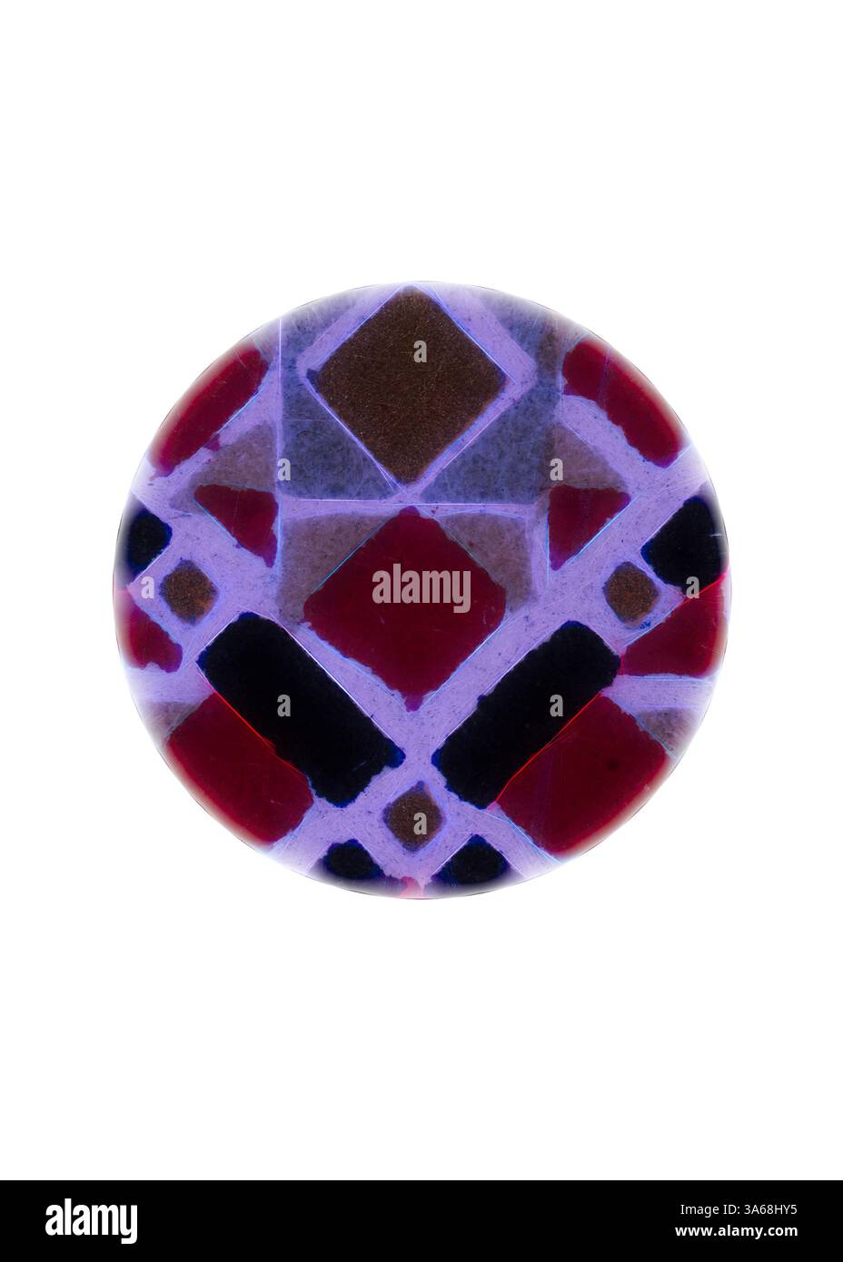 A circular design featuring a geometric pattern of diamonds and squares ...