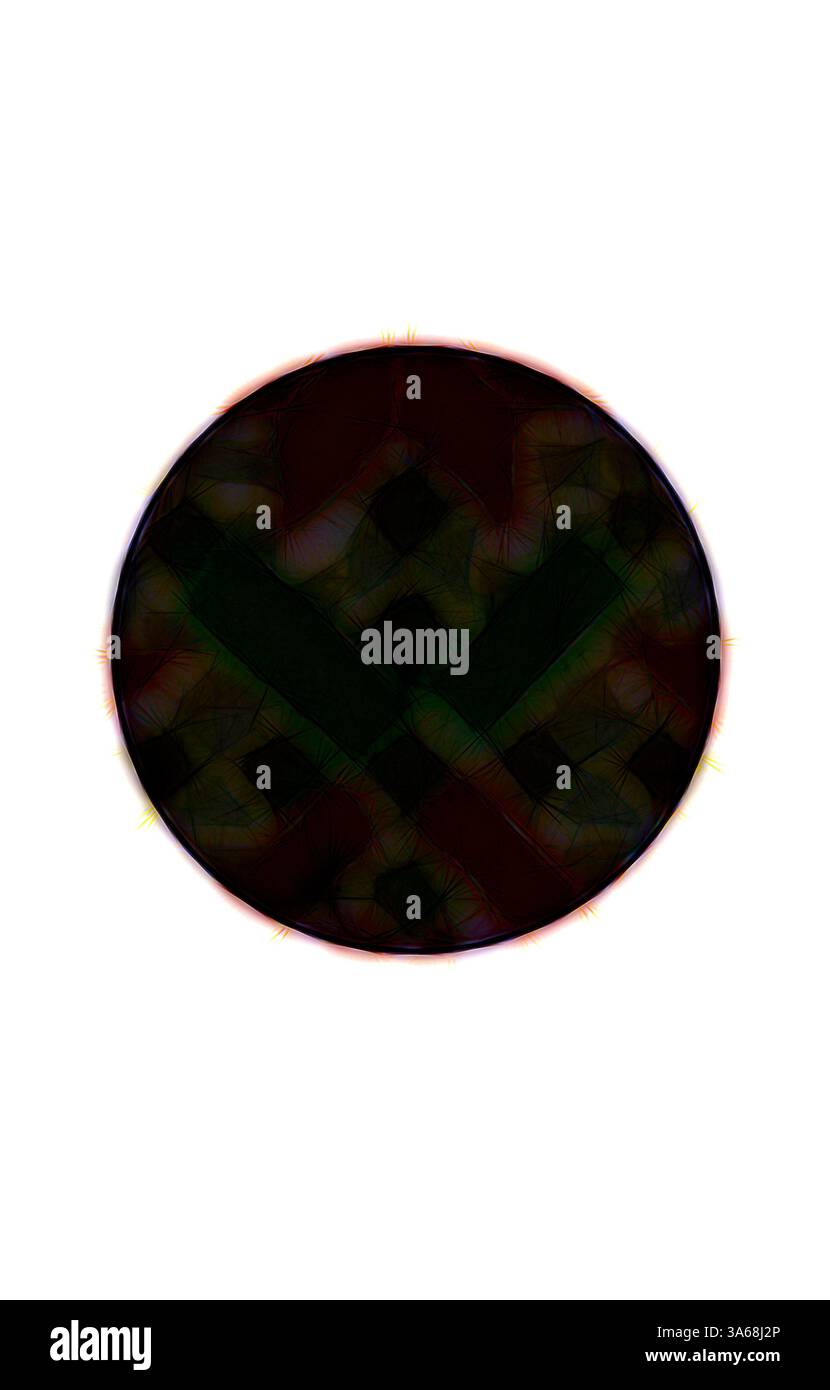 A circular design featuring overlapping patterns in dark tones ...