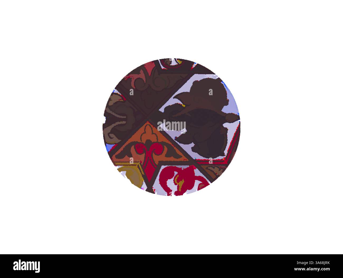 A circular design featuring intricate patterns in rich colors ...