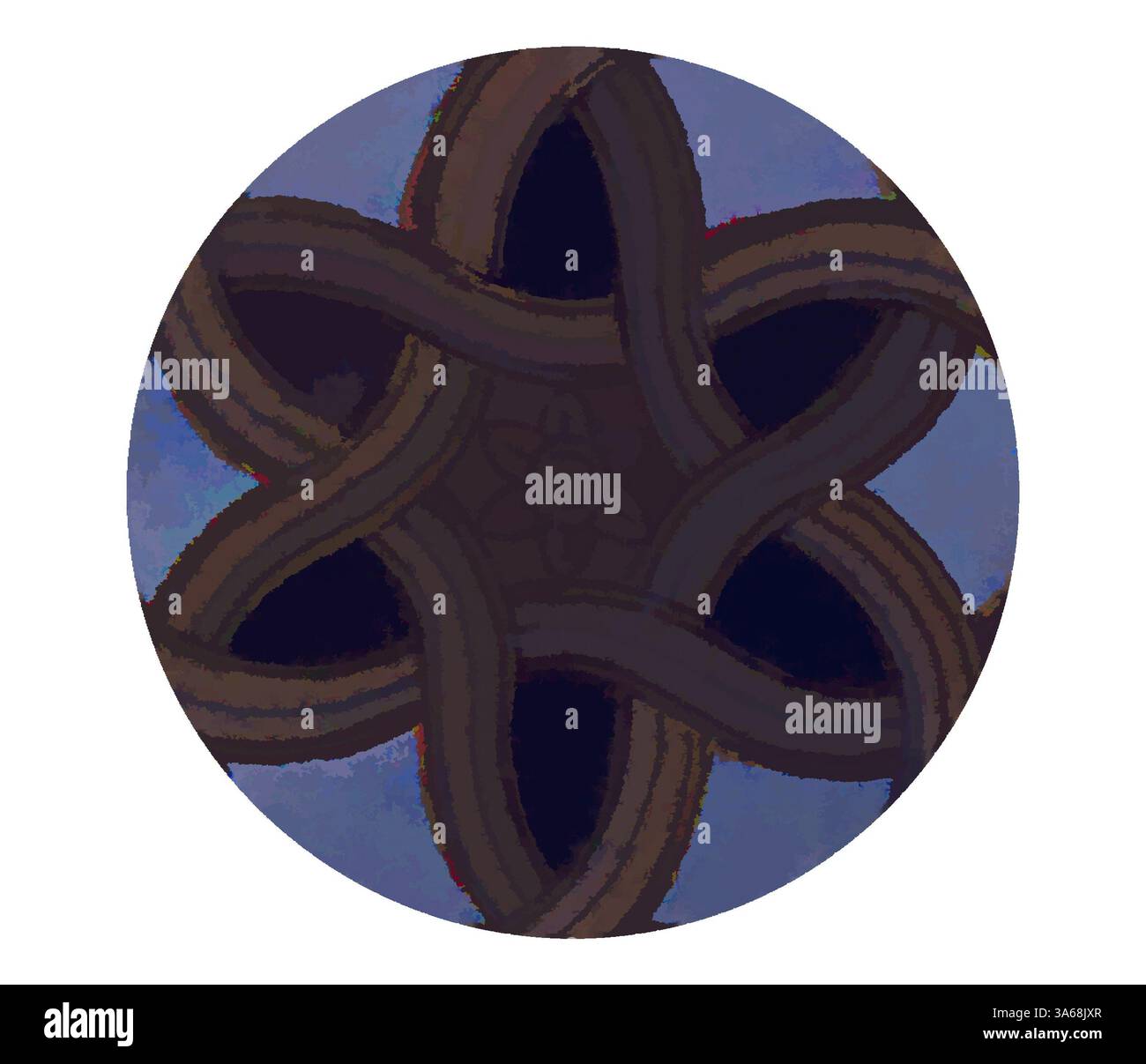 A stylized design featuring a complex, interwoven pattern that forms a ...