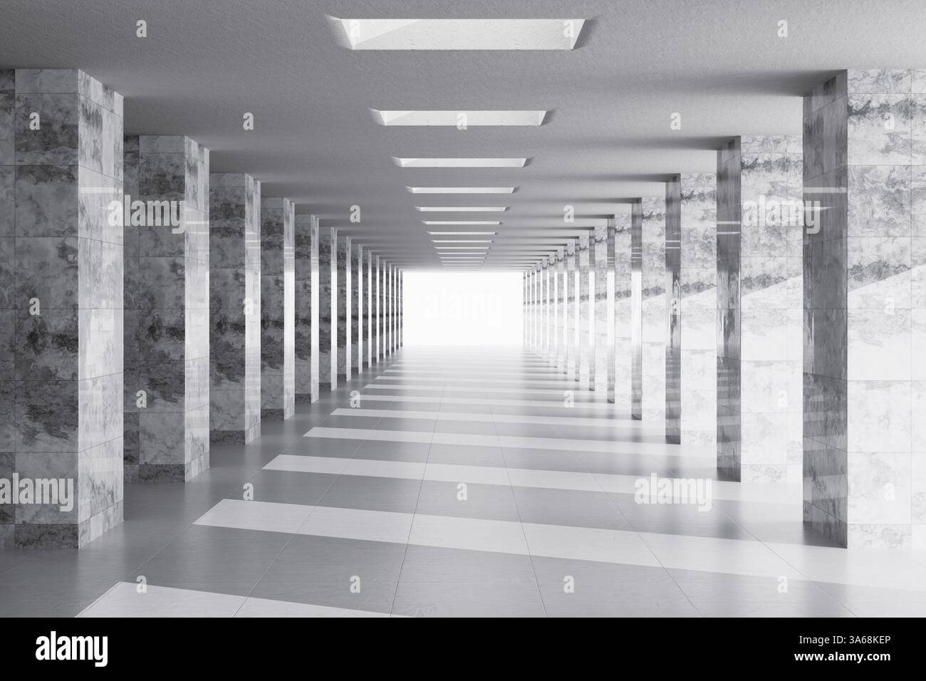 White Futuristic Column Tunnel Leading to Light extreme closeup. 3d ...