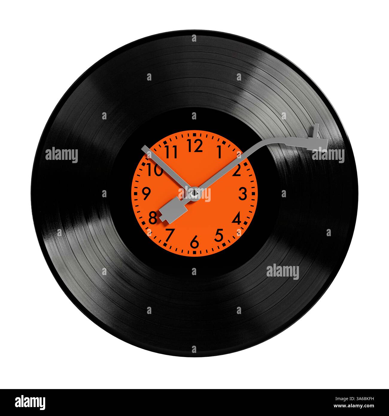 Modern Wall Clock in Form of Vinyl Disk Player on a white background ...