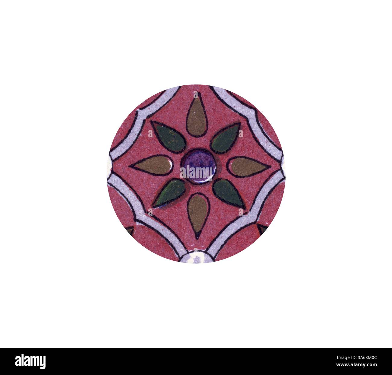 A circular decorative design featuring a central gemstone surrounded by ...