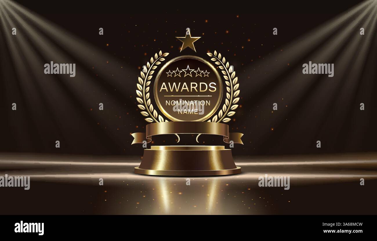 Award ceremony nomination name podium, golden prize event, scene star ...